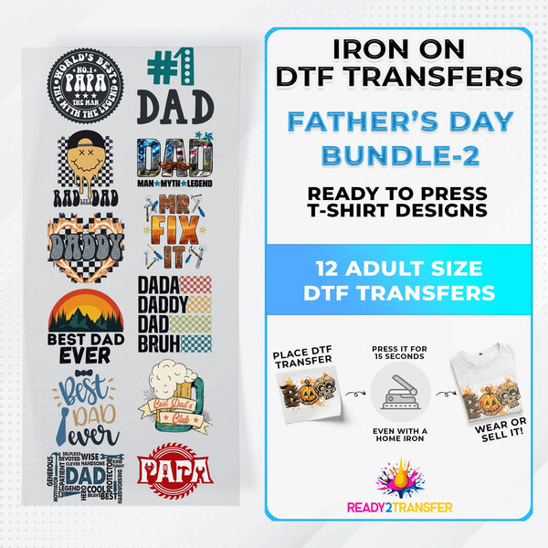 Father's Day Bundle Iron on DTF Transfer Bundle 2 - 12 Best Seller Ready To Press T-shirt ...