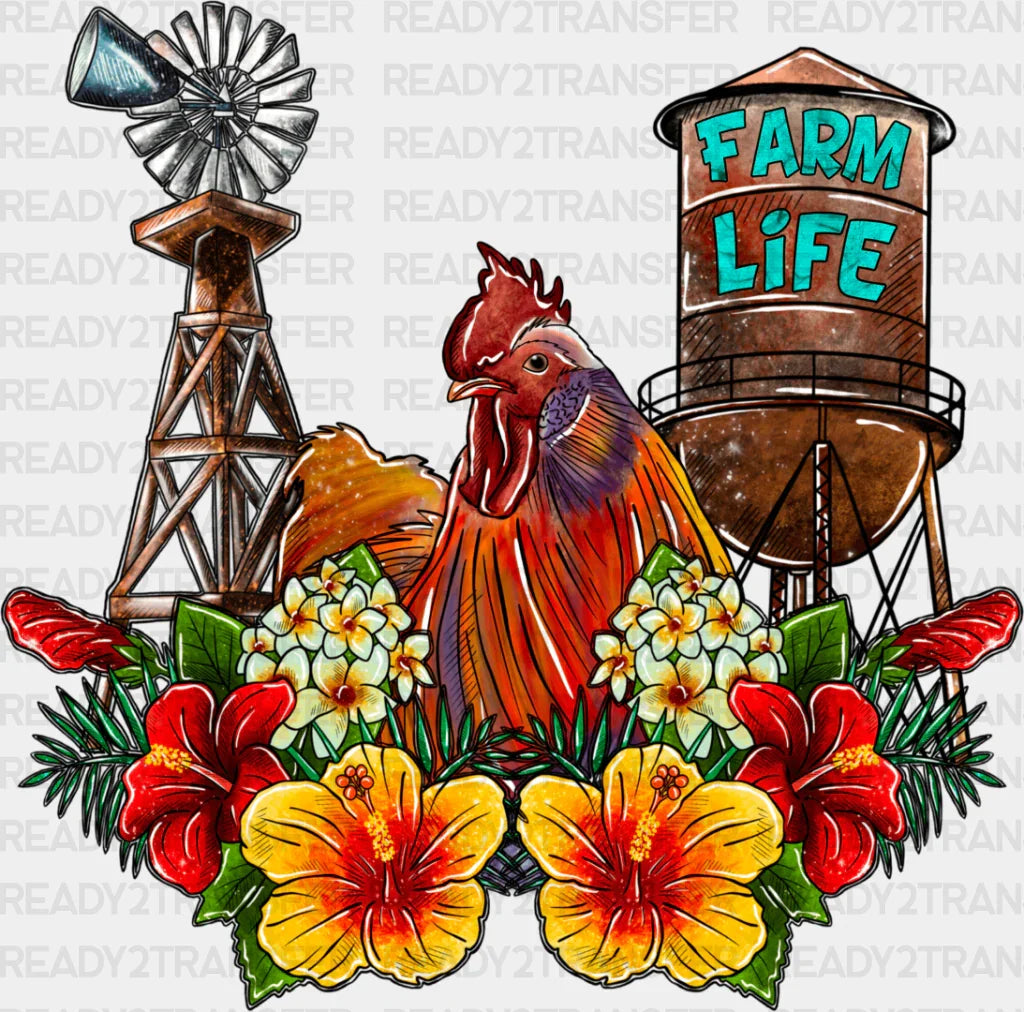 Farm Life Rooster Design - Farm Animals Iron On DTF Transfer ...